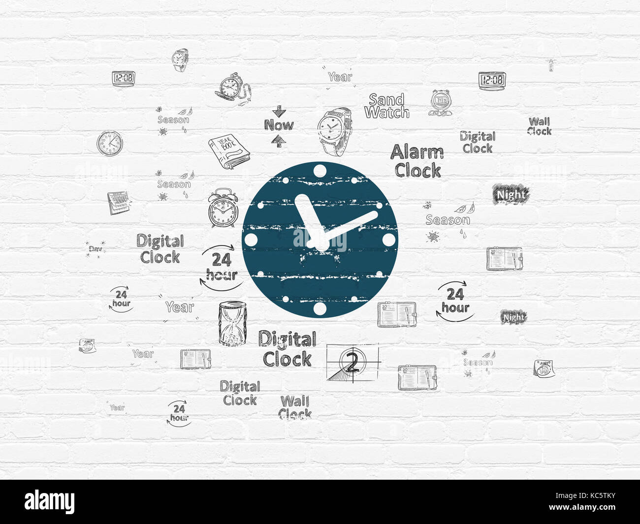 Time concept: Clock on wall background Stock Photo - Alamy