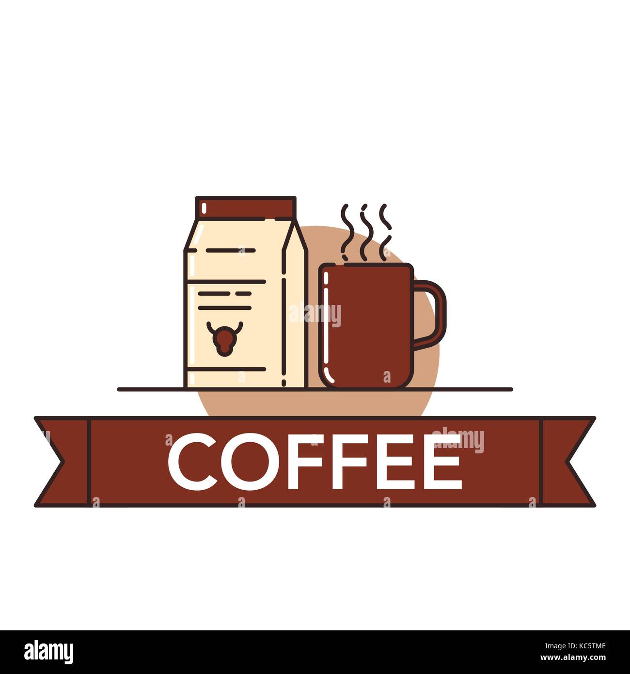 Vector illustration of a cup of hot coffee and a carton of milk on ...