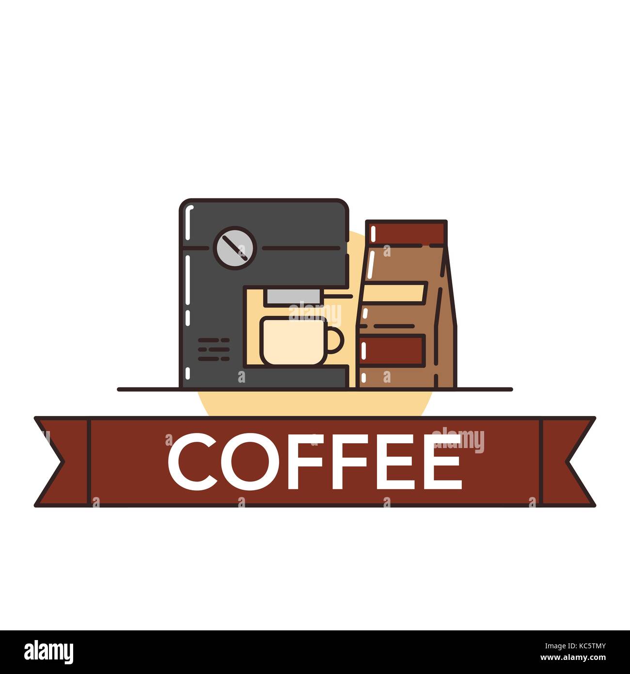 Vector illustration of a coffee machine and a packet of coffee on white ...