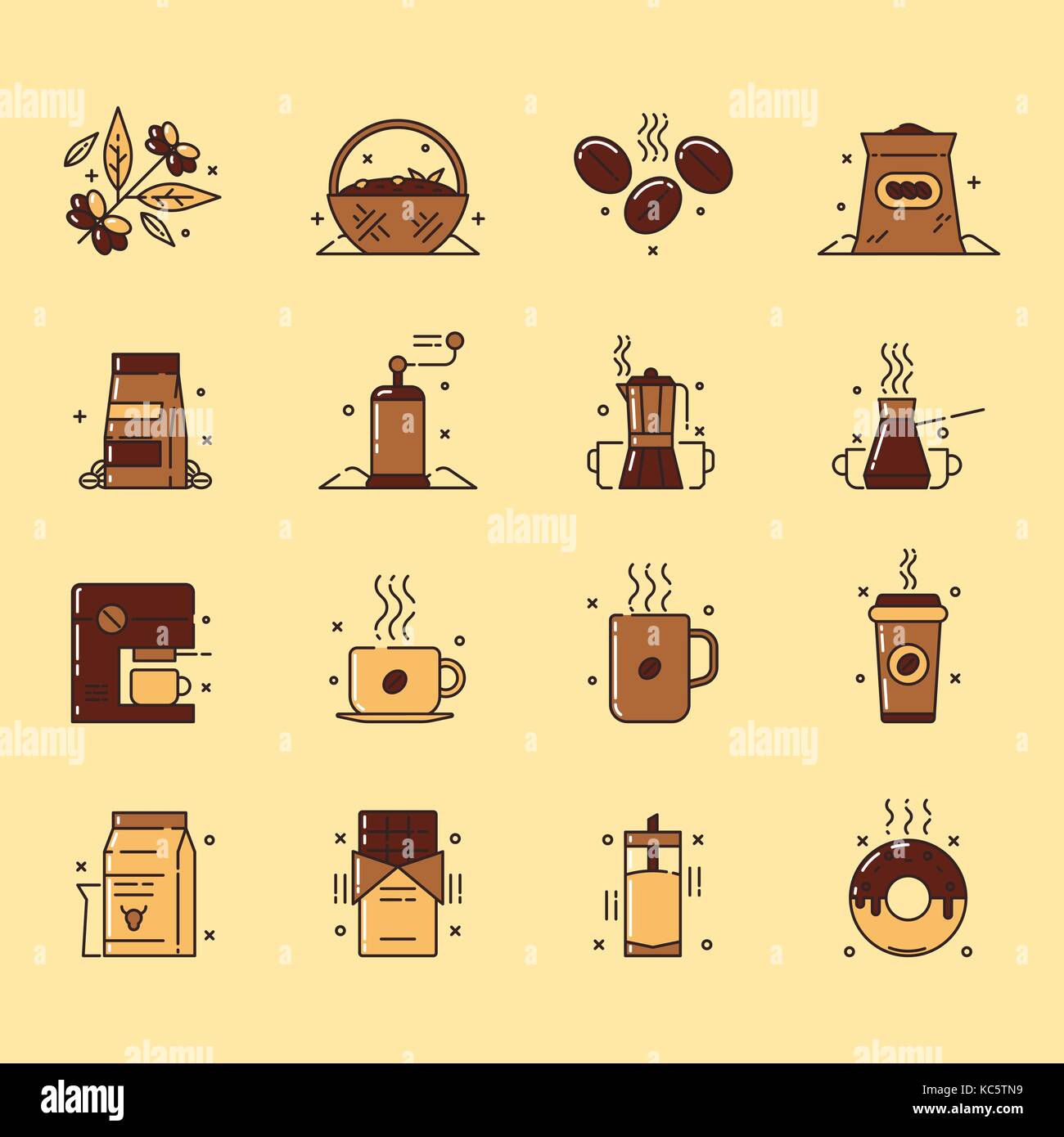 Vector icons set of the coffee production and use that includes ...