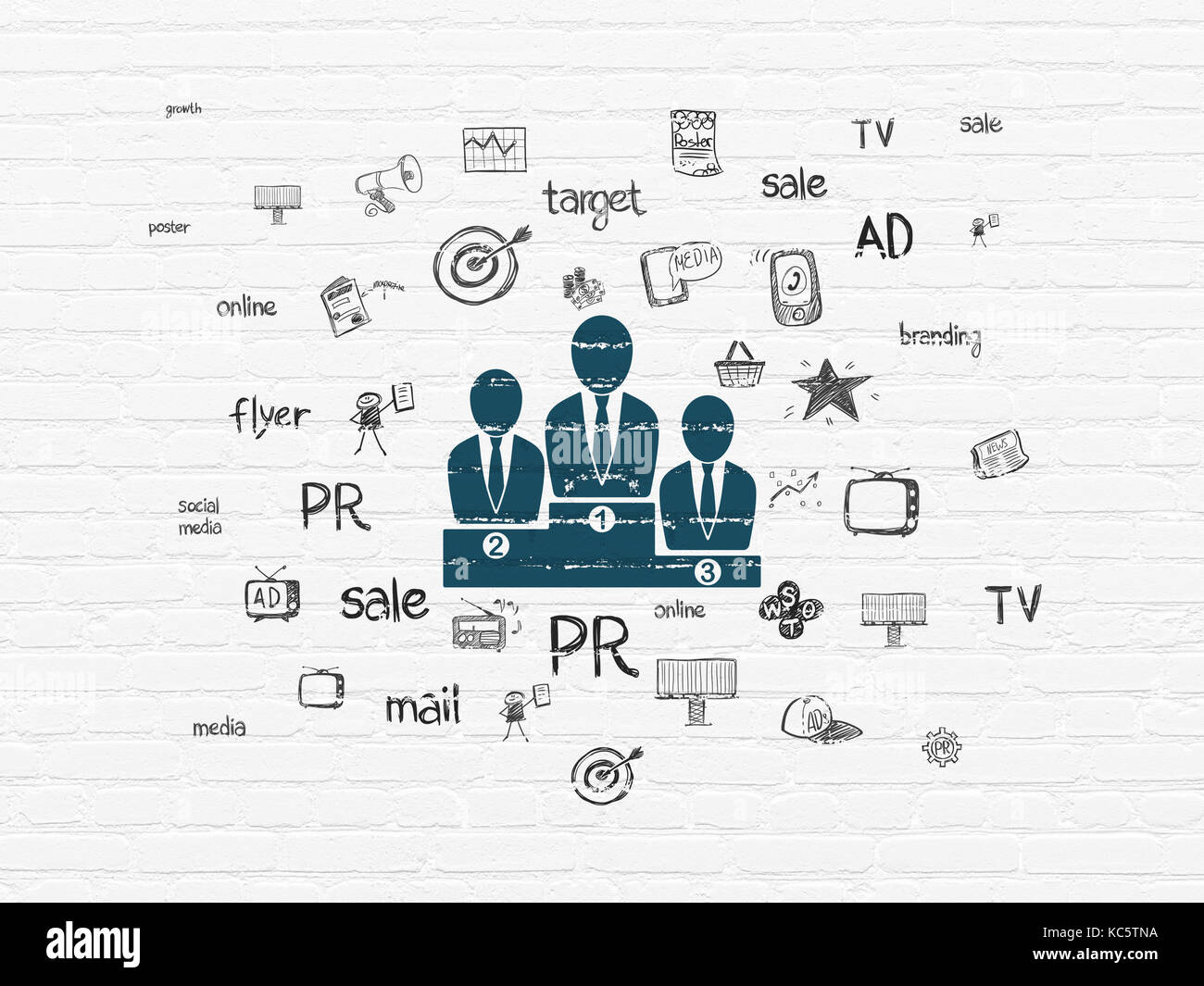 Marketing concept: Business Team on wall background Stock Photo - Alamy