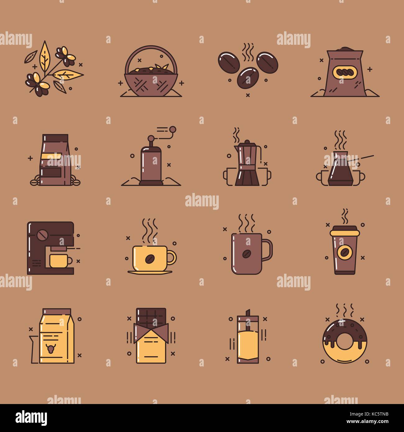 Vector icons set of the coffee production and use that includes ...