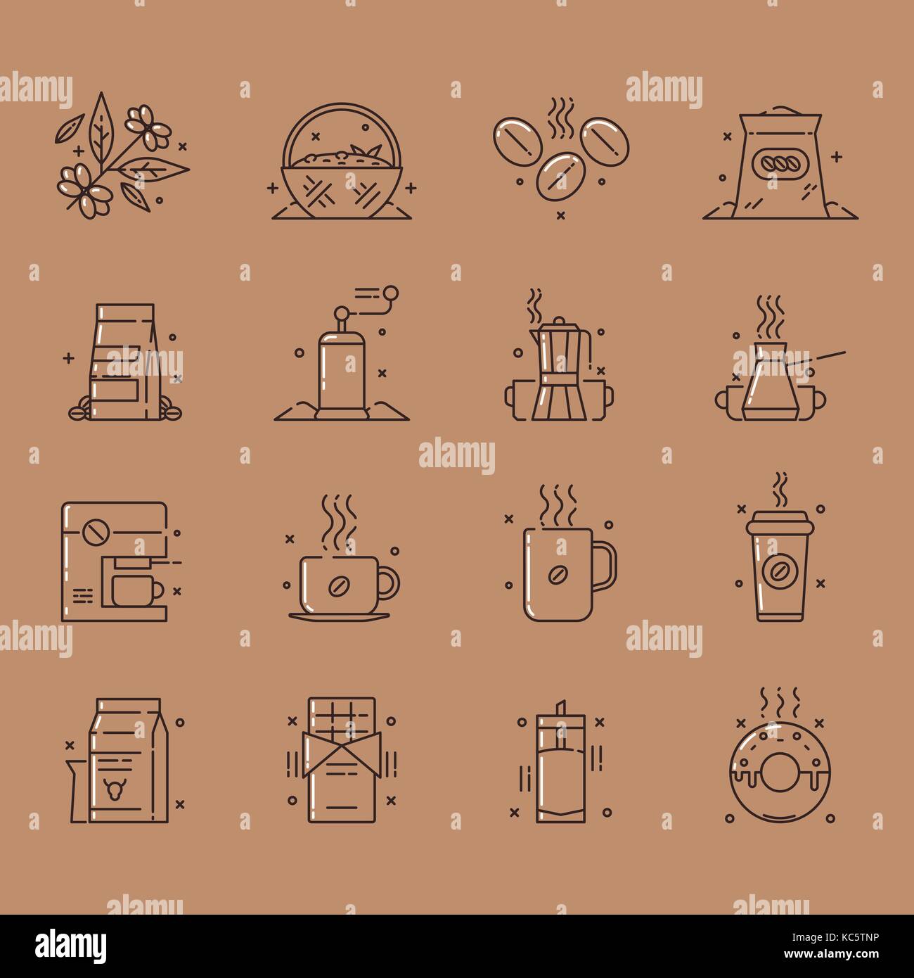 Vector icons set of the coffee production and use that includes ...