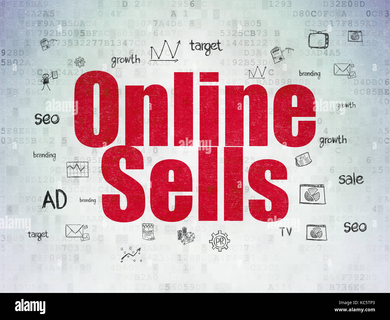 Advertising concept: Online Sells on Digital Data Paper background ...