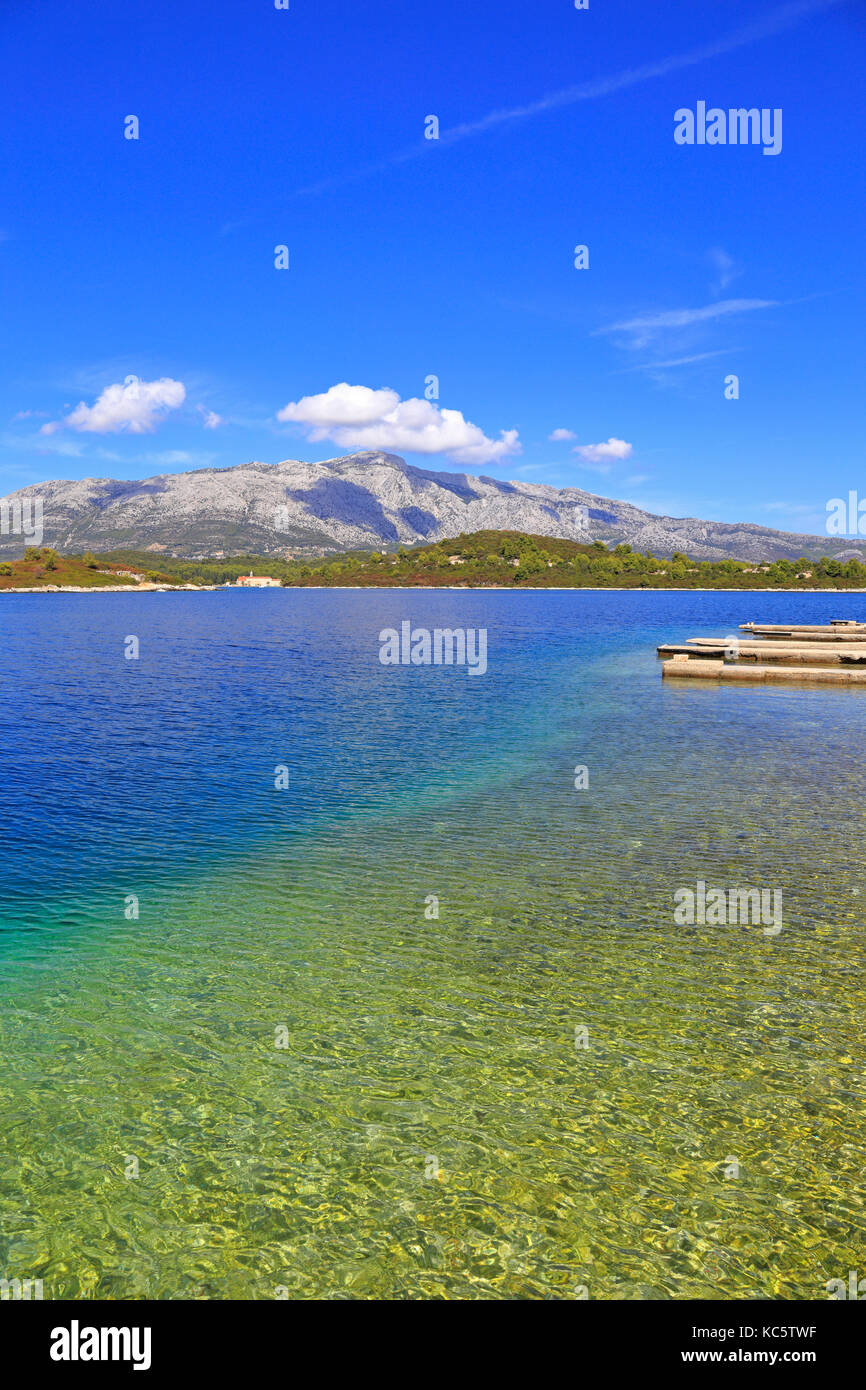 Otok Vrnik towards the monastery on Badija Island and the Peljesac ...