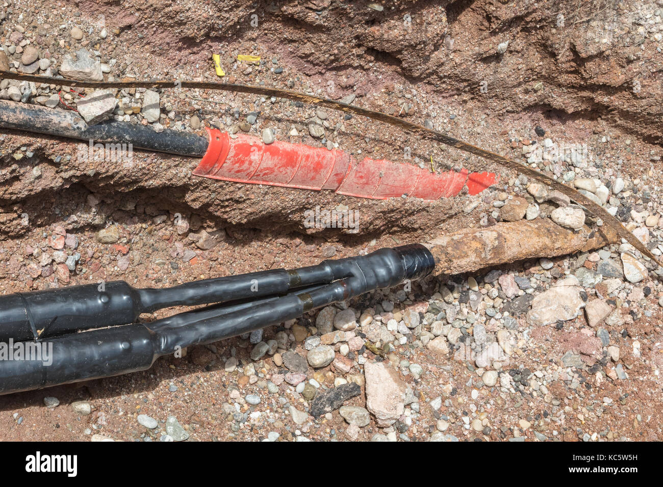 Powerlines in the ground - Work in progess, maintenance Stock Photo - Alamy
