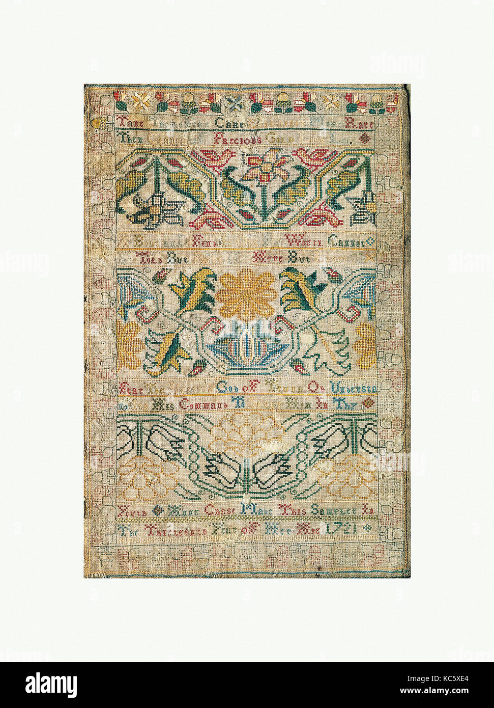 Embroidered Sampler, 1721, Made in Newport, Rhode Island, United States ...
