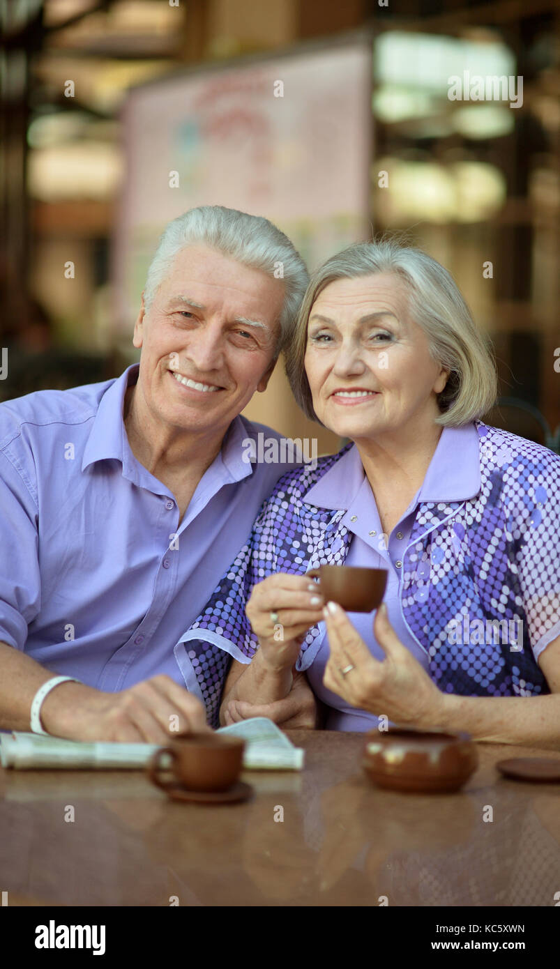 Senior couple drinking tea Stock Photo - Alamy