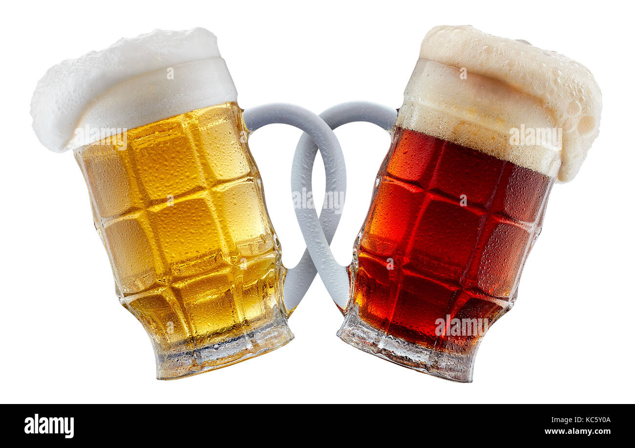 Two beer mugs making toast Stock Photo - Alamy