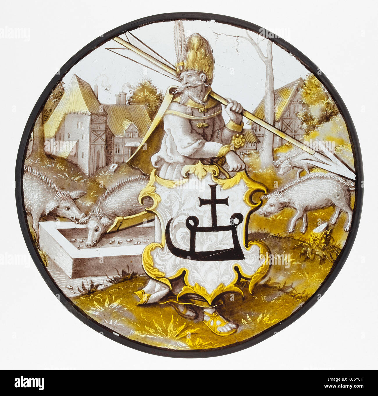 Roundel with Turkish Soldier holding an Arrow and Support, 1520–30 ...