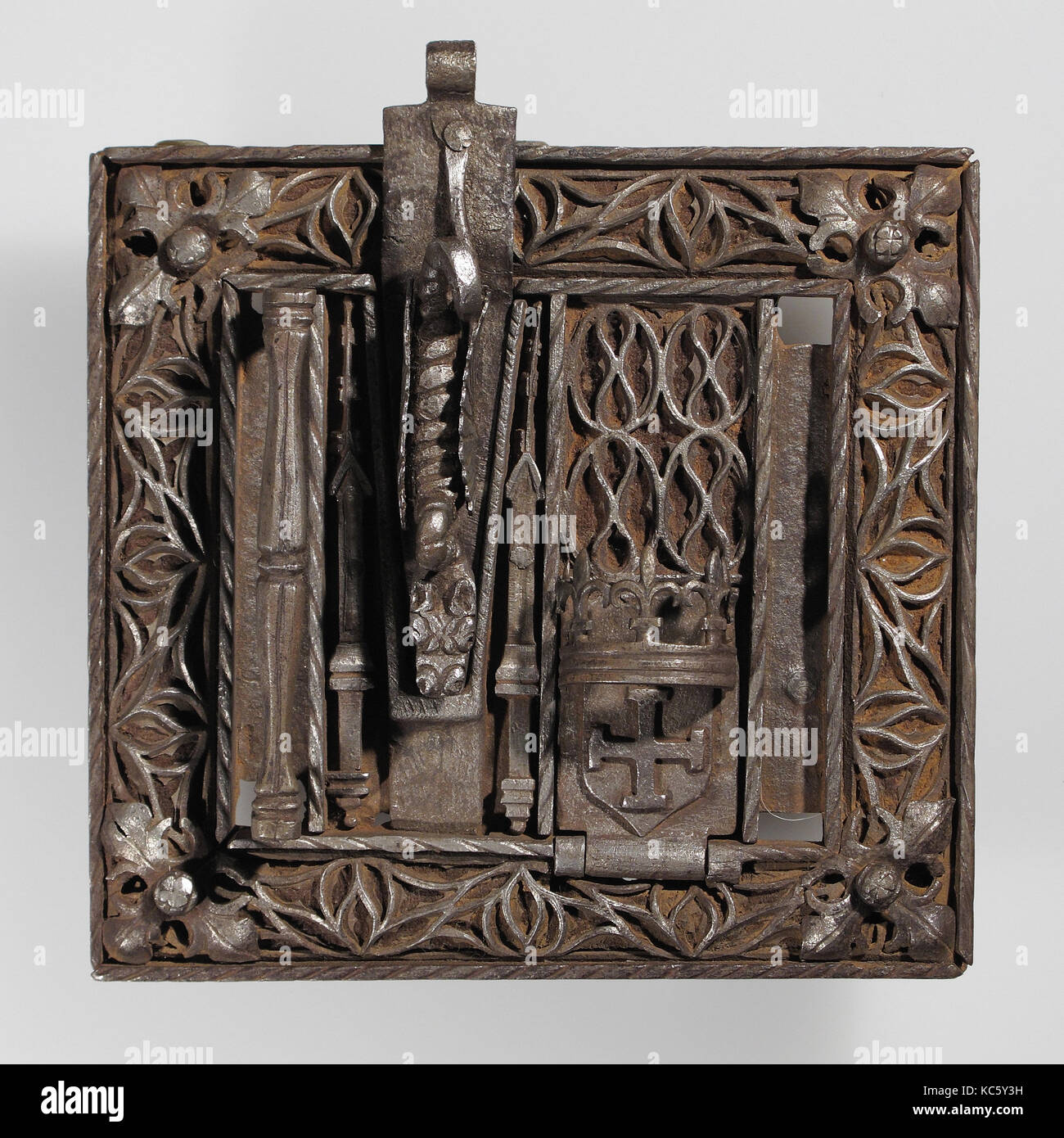Lock, 15th century, French, Iron, Overall: 6 x 6 3/8 in. (15.2 x 16.2 ...