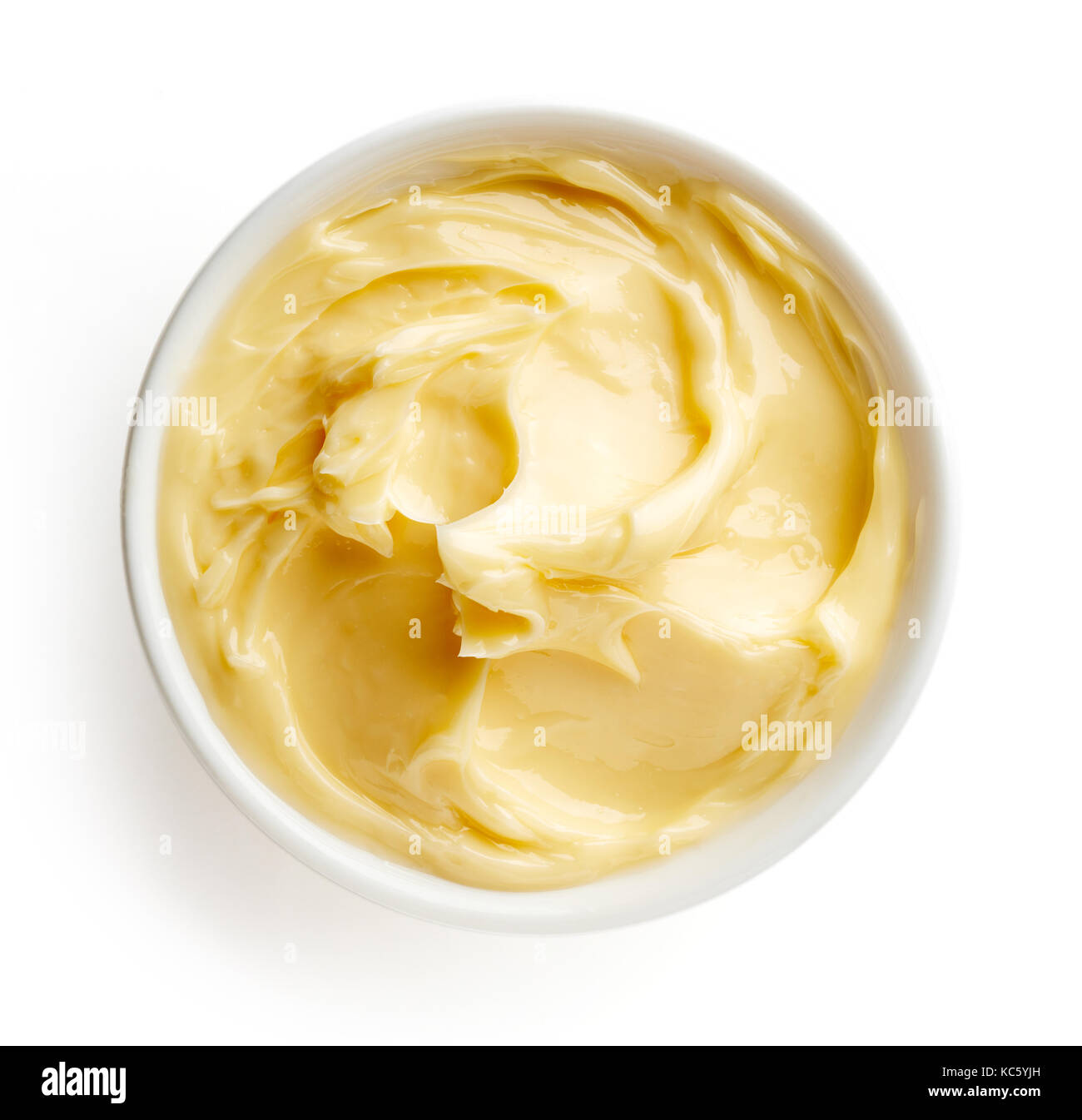 Bowl of butter isolated on white background, top view Stock Photo - Alamy