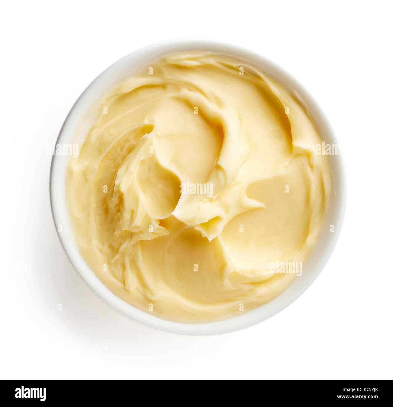 Bowl of butter isolated on white background, top view Stock Photo - Alamy