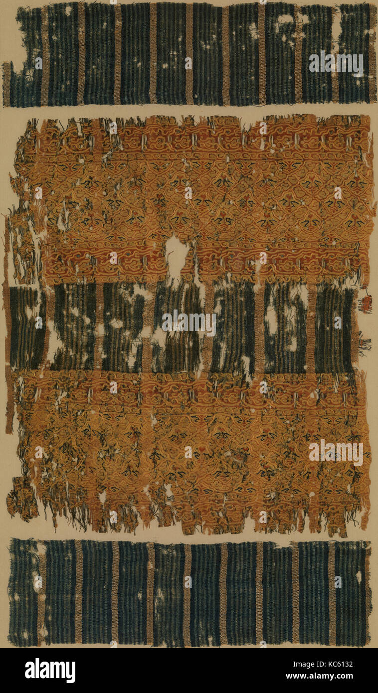 Fragment, 12th century, Attributed to Egypt, Linen, silk; plain weave ...