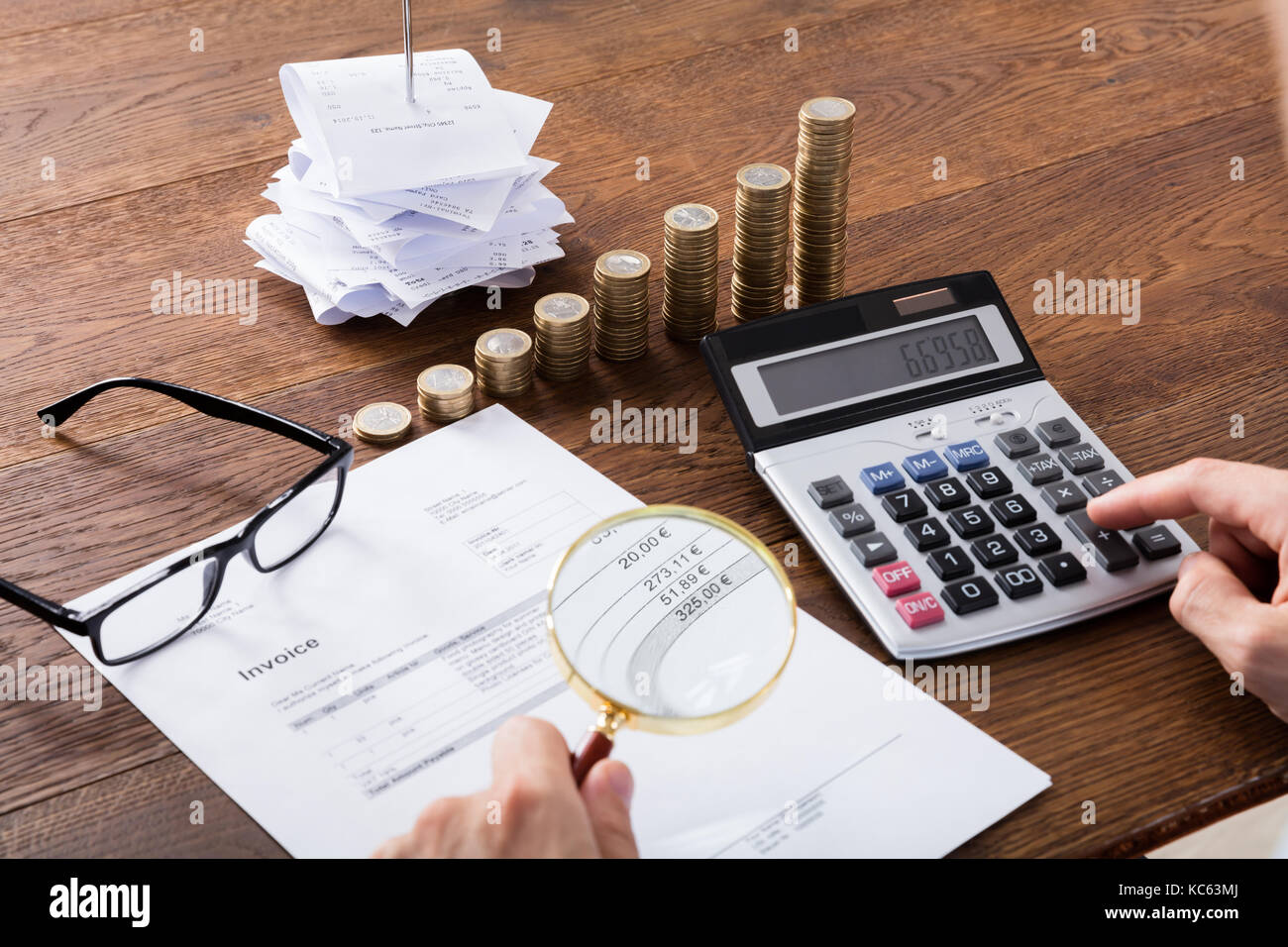 Auditor Hand Checking Invoice Using Magnifying Grass. Tax Fraud ...