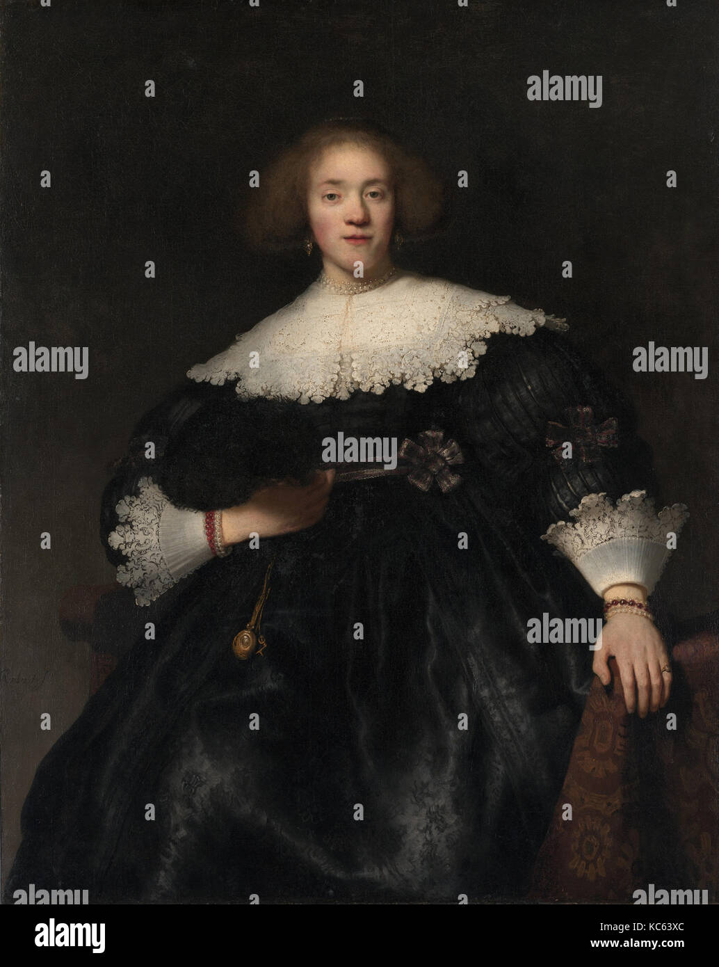 Portrait of a Young Woman with a Fan, Rembrandt, 1633 Stock Photo - Alamy