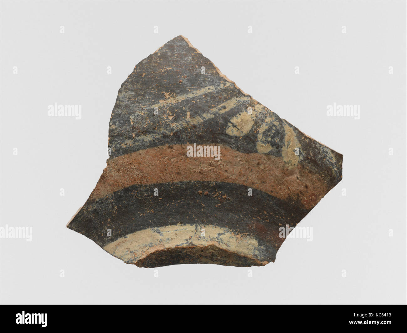 Terracotta vase fragment with floral decoration and bands, ca. 1800 ...