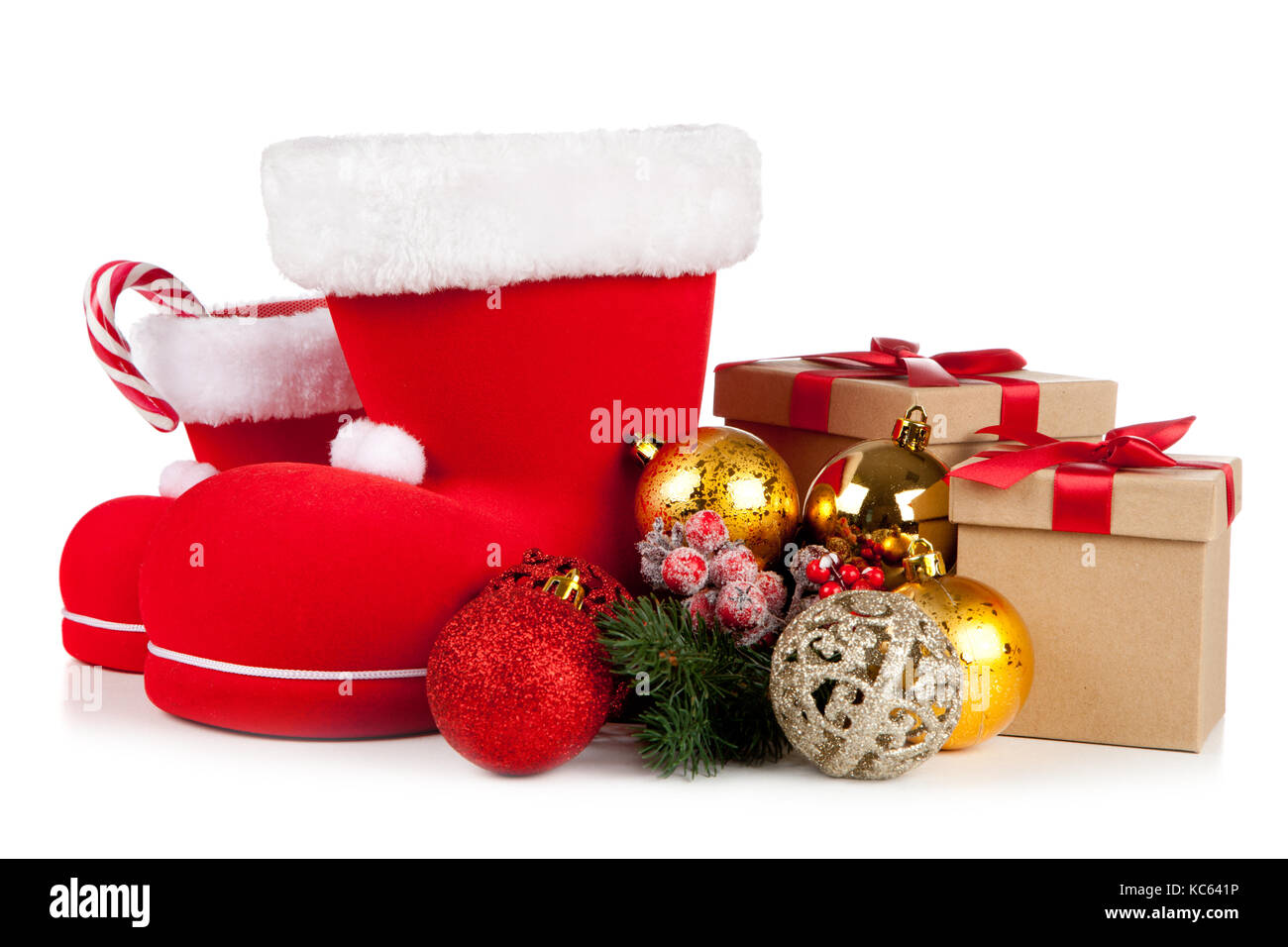 Santa's shoe on white background Stock Photo - Alamy