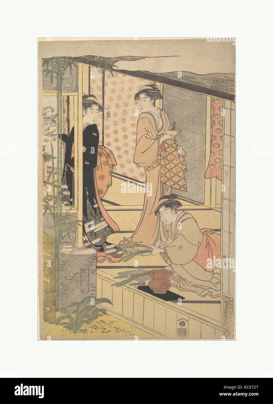Domestic Scene, Edo period (1615–1868), ca. 1788, Japan, Polychrome ...