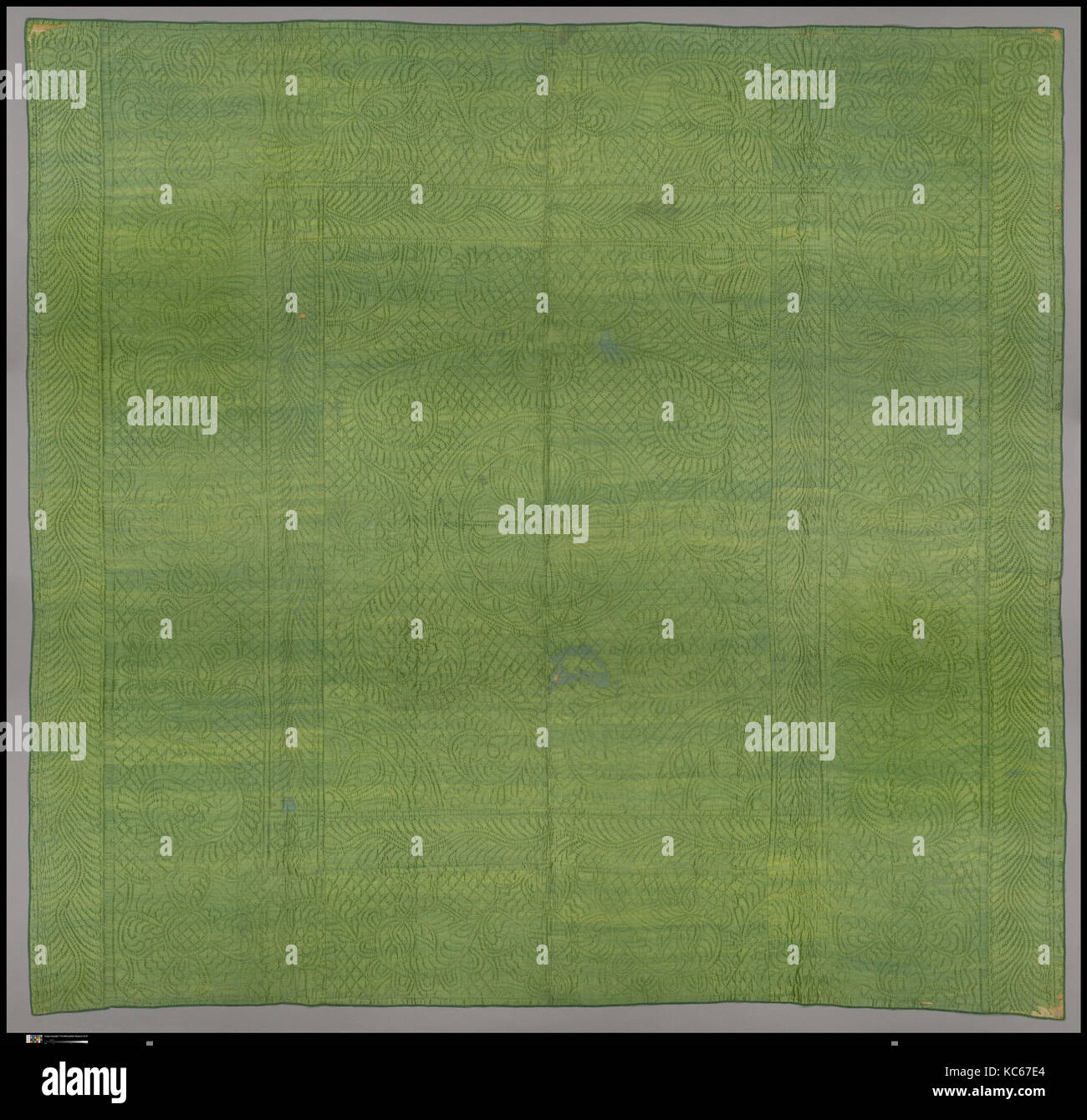 Wholecloth quilt, 1747, Made in England, British, Silk and wool, 99 x ...