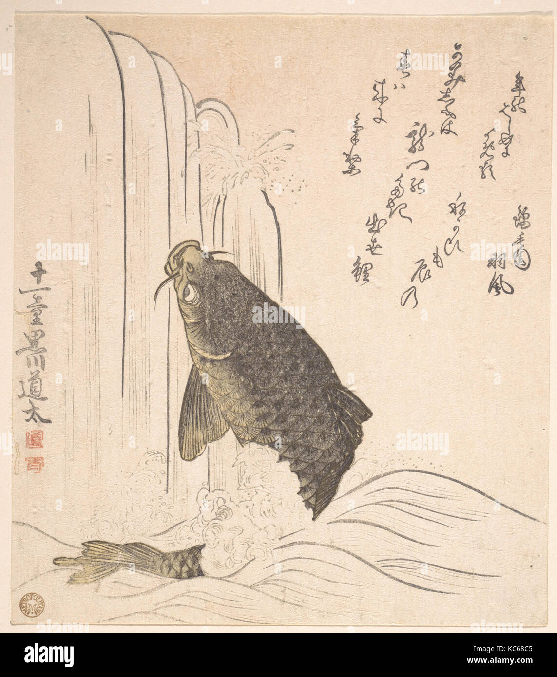 Carp Trying to Swim up a Waterfall, Kurokawa Michita, probably 1820 ...