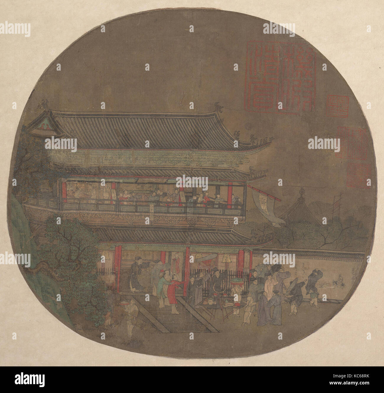 南宋 佚名, 呂洞賓過岳陽樓圖 團扇, The Immortal Lü Dongbin Appearing over the Yueyang ...