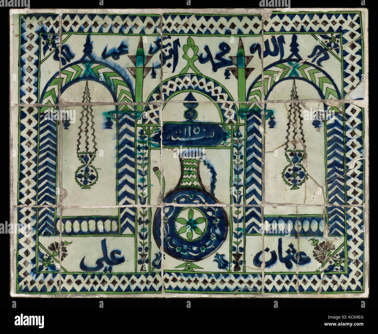 Tile Panel, 18th century, Attributed to Syria, Stonepaste; painted and ...