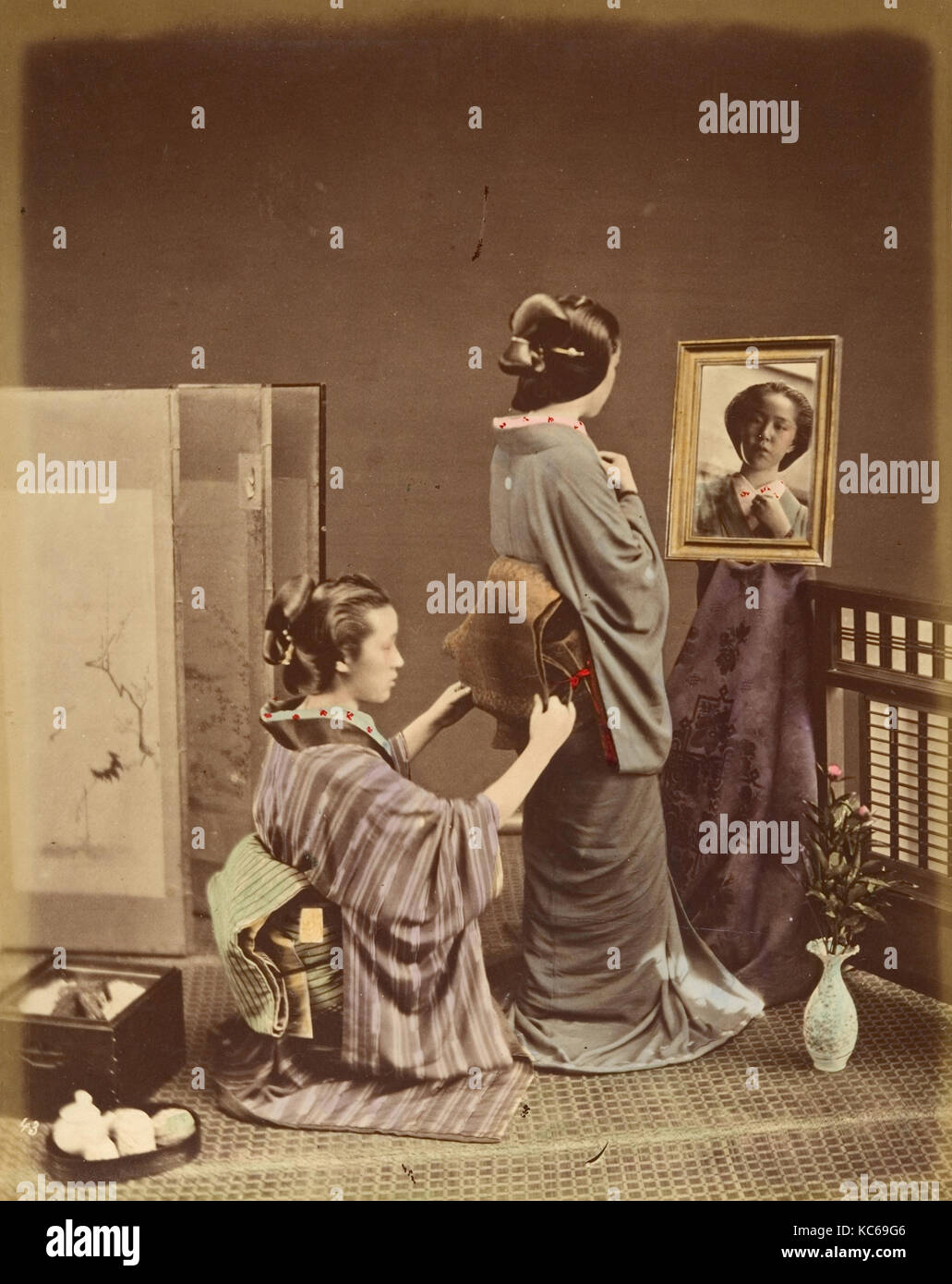 Two Japanese Women in Traditional Dress, Suzuki Shin'ichi, 1870s Stock Photo - Alamy