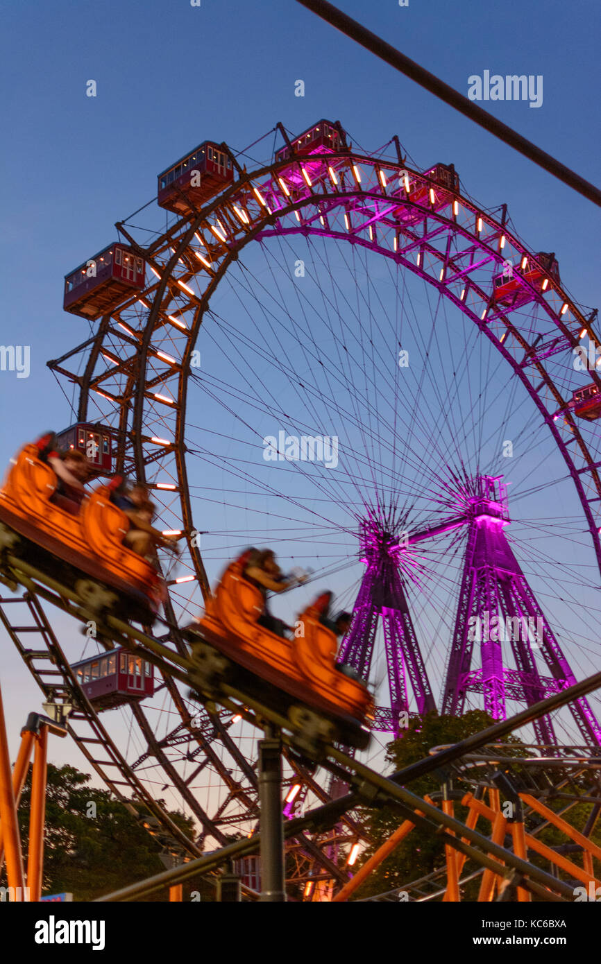 roller coaster, Ferris Wheel at Prater, Wien, Vienna, 02. Leopoldstadt ...