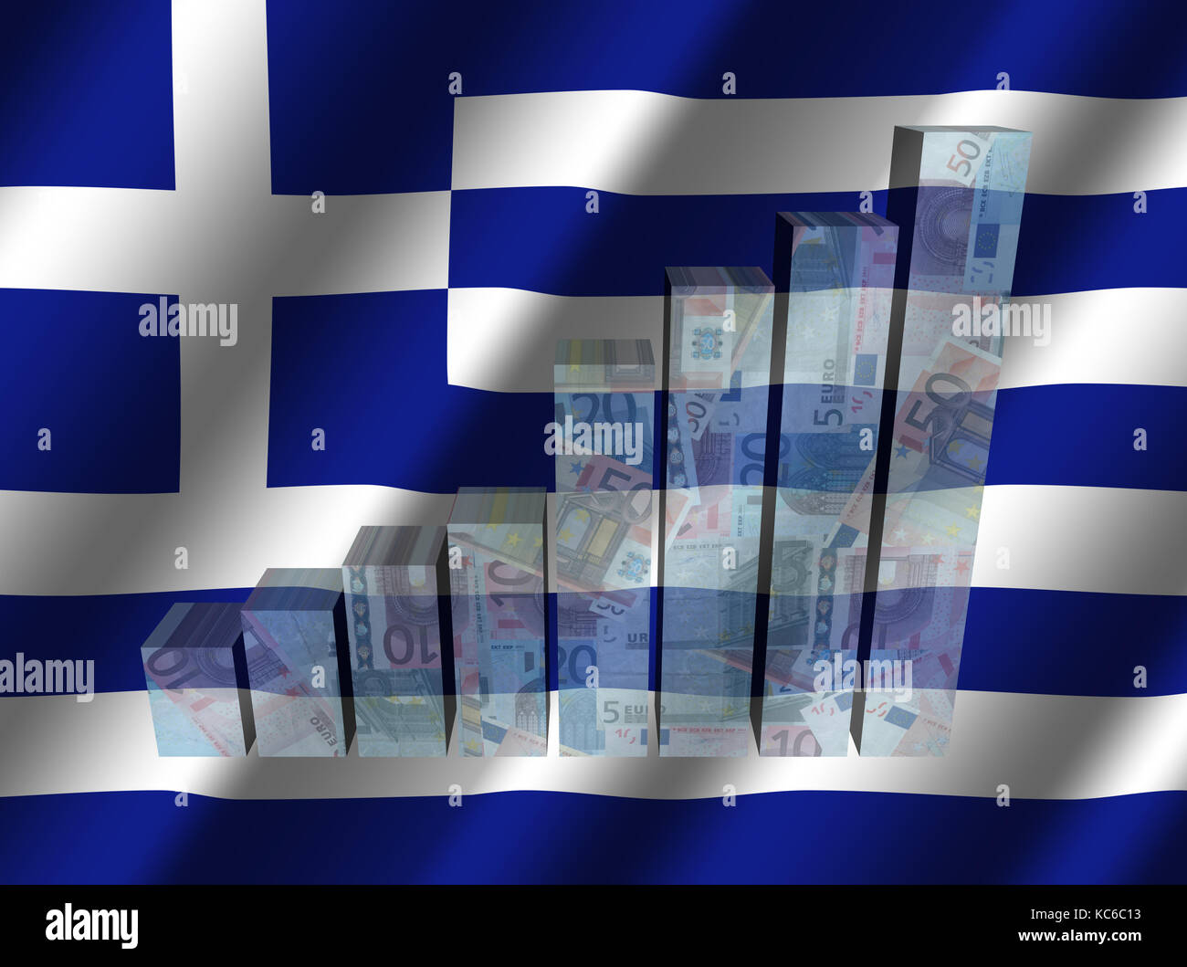 Currency graph on rippled Greek flag illustration Stock Photo - Alamy