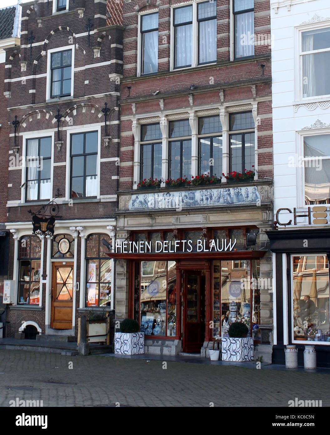 Traditional Delftware shop on the central Markt square in Delft, South ...