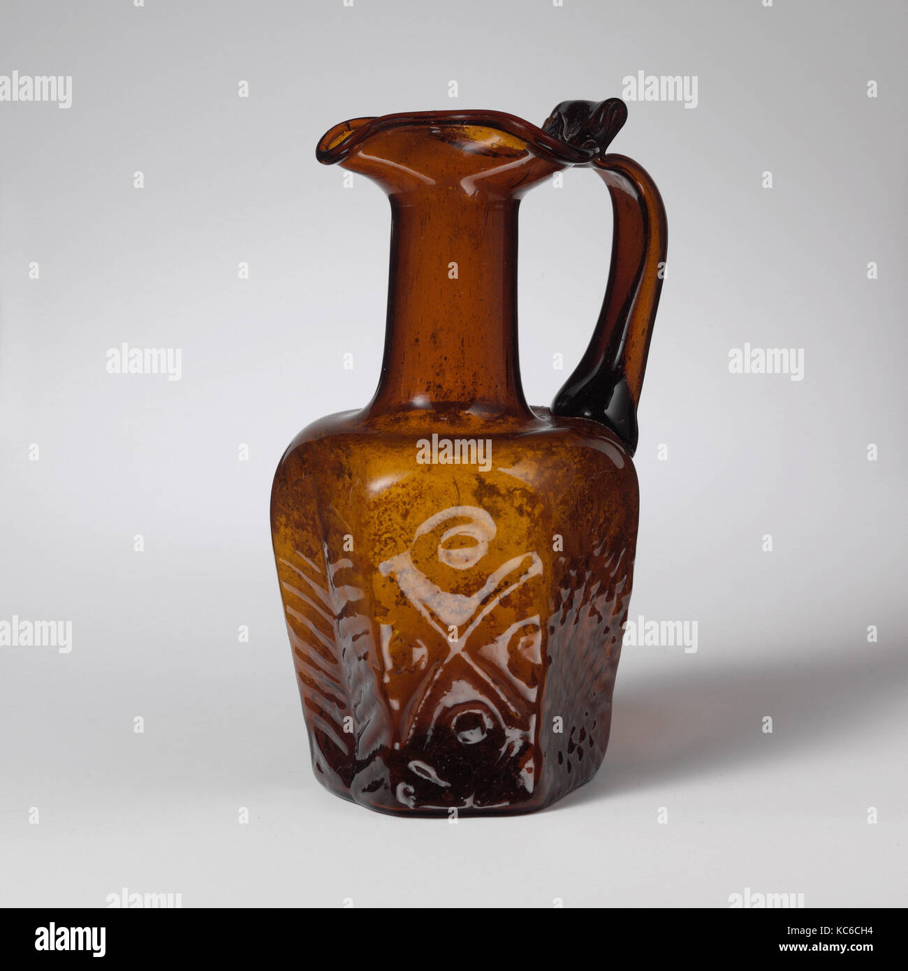 Glass hexagonal jug, Early Byzantine, 6th–early 7th century A.D., Roman, Palestinian, Glass ...