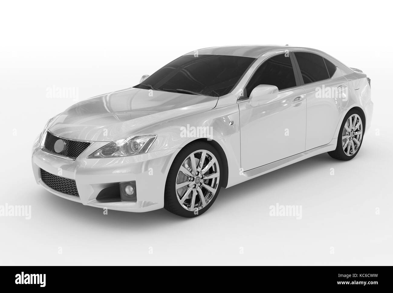 car isolated on white - white paint, tinted glass - front-left side ...