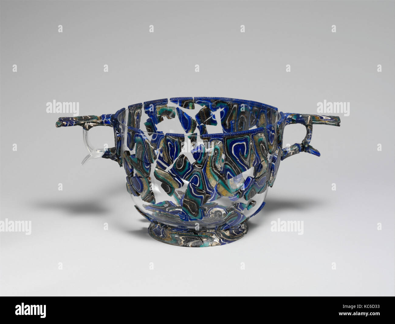 Glass gold-band mosaic scyphus (drinking cup), late 1st century B.C ...