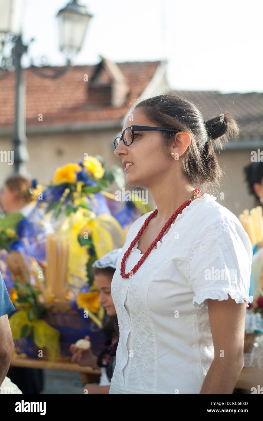 Typical italian folklore women celebrating Virgin Mary August holiday ...