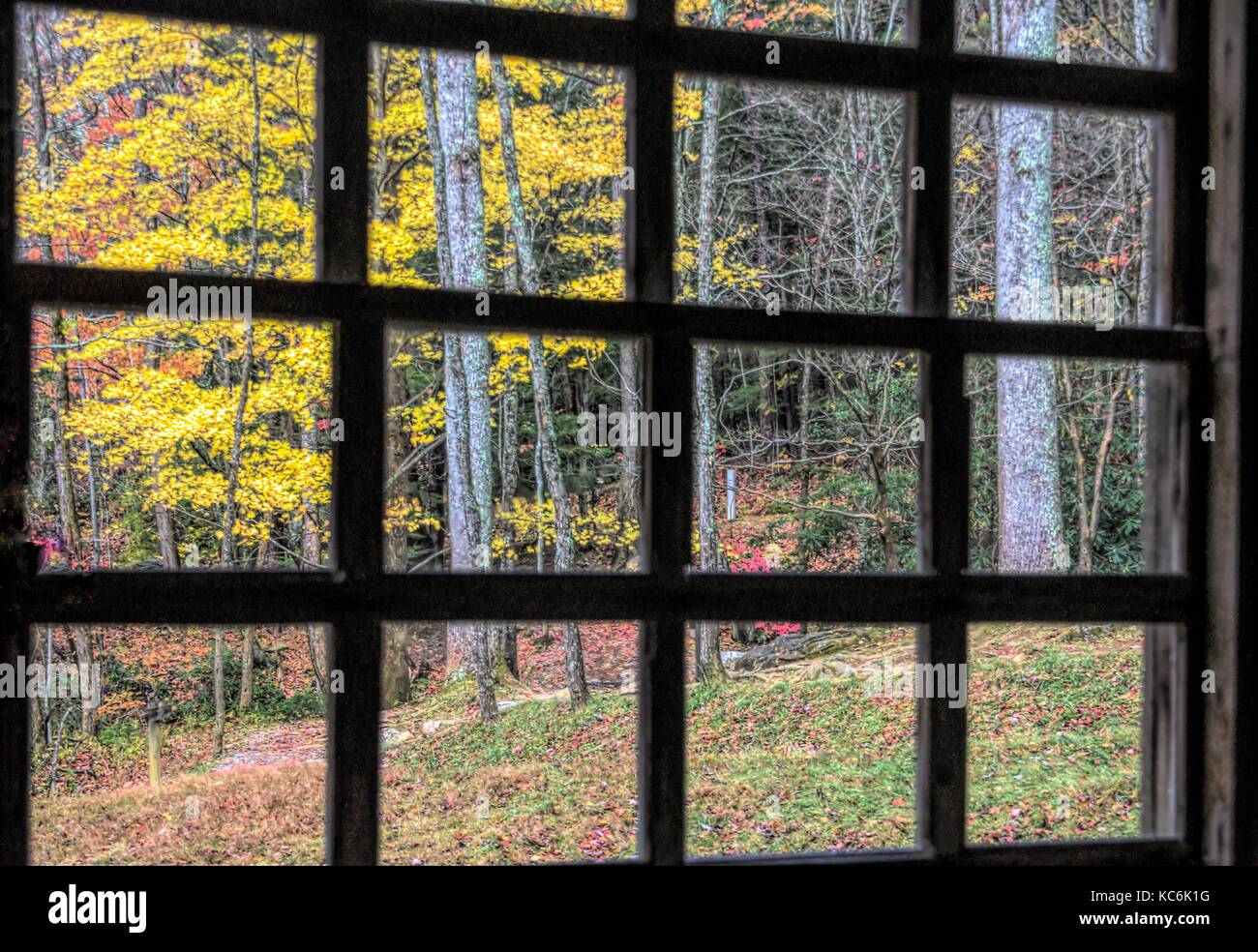 Fall through Old School Window in Smokies Stock Photo - Alamy