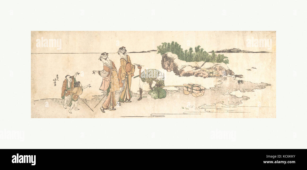 Women in a Landscape, Japan, Polychrome woodblock print (surimono); ink ...