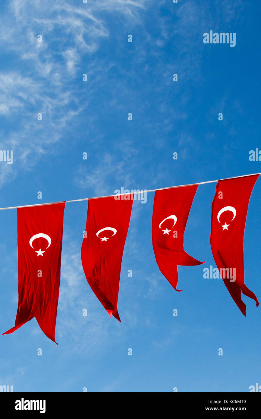 Turkish national flag in open air on a rope Stock Photo - Alamy
