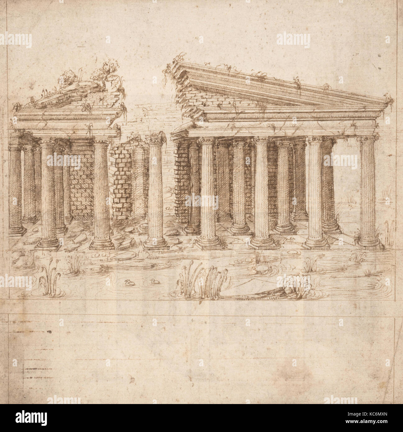Recto: Front Elevation of a Roman Temple in Ruins (inspired by Giuliano ...