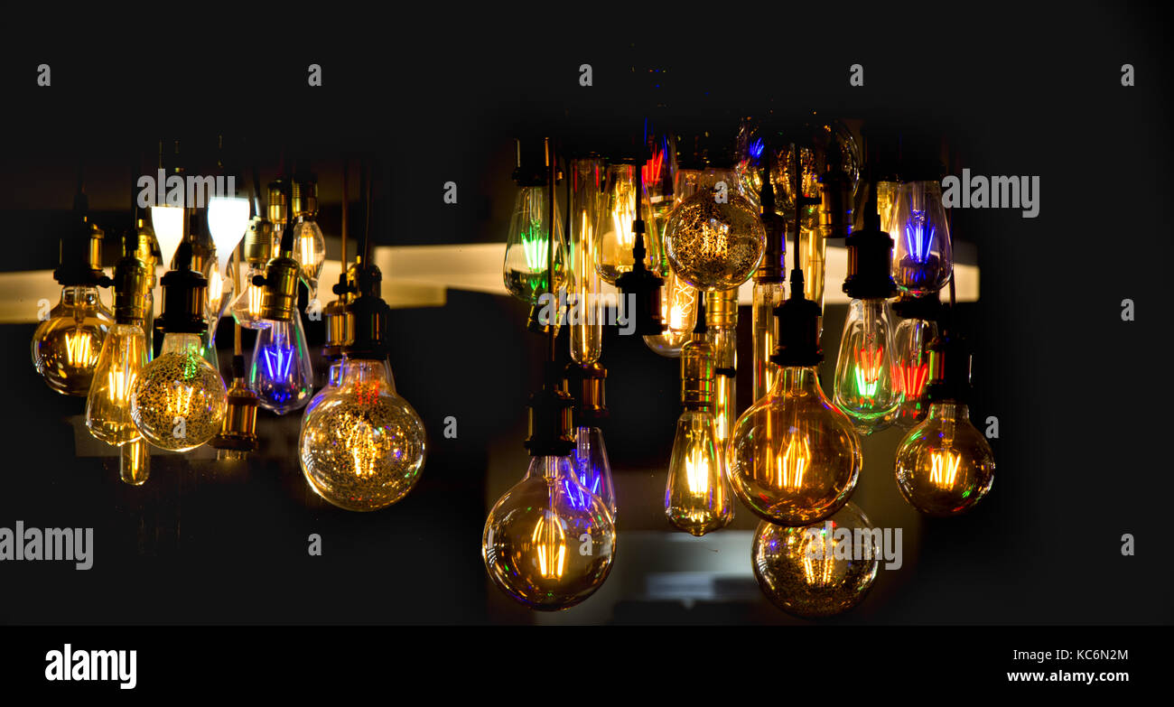 Decorative style filament light bulbs in view Stock Photo - Alamy