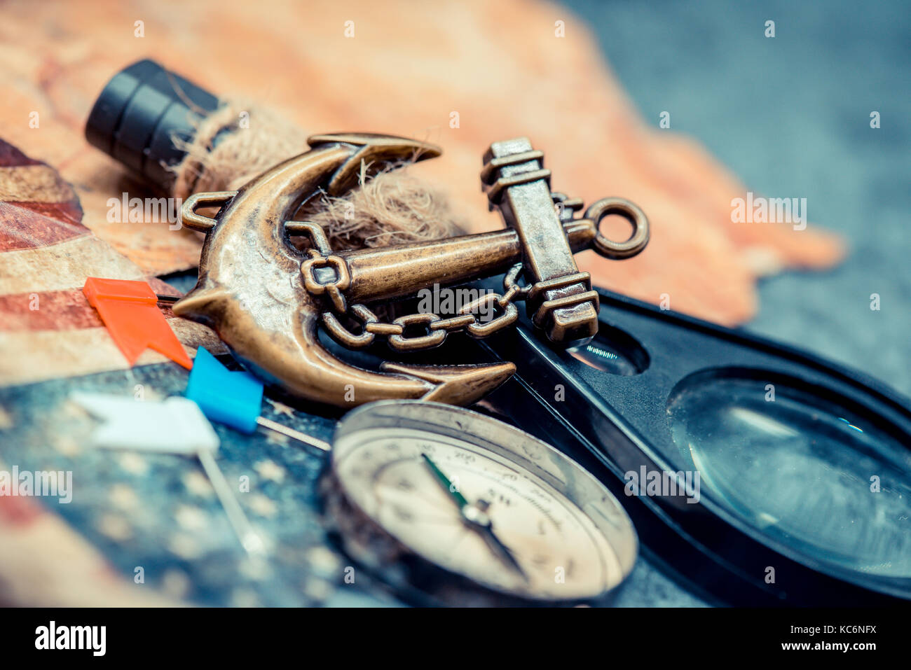 Columbus day and world map with compass Stock Photo - Alamy