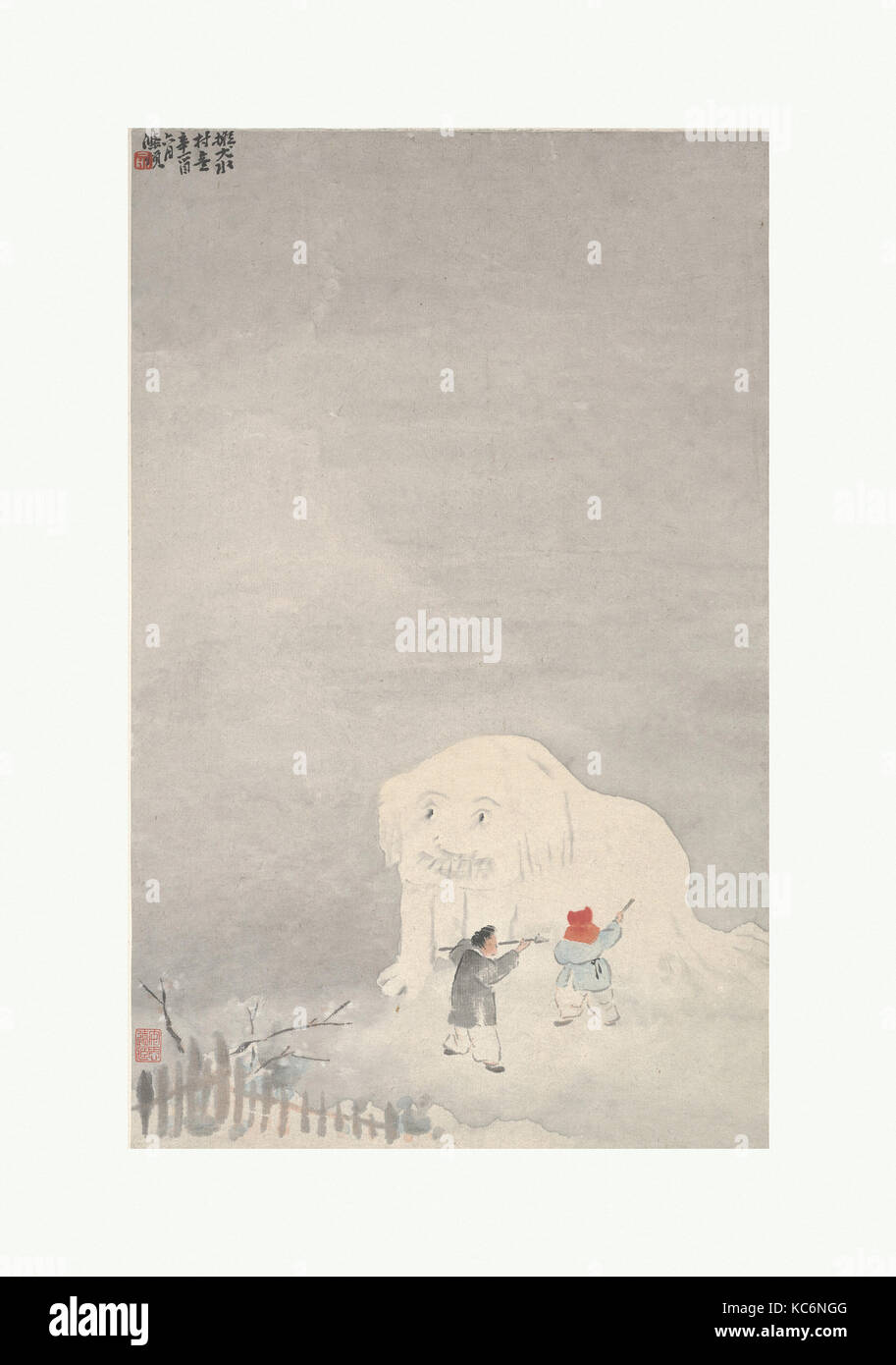 近代 俞明 堆雪獅子圖 冊頁, Making a Snow-lion, Yu Ming, dated 1921 Stock Photo - Alamy
