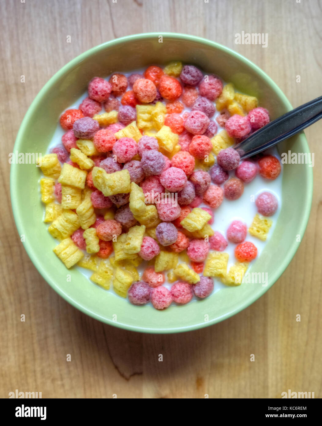 Bowl of breakfast cereal with a spoon Stock Photo - Alamy