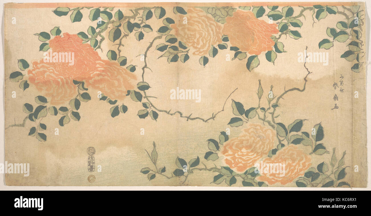 Roses, Edo period (1615–1868), ca. 1810, Japan, Polychrome woodblock ...