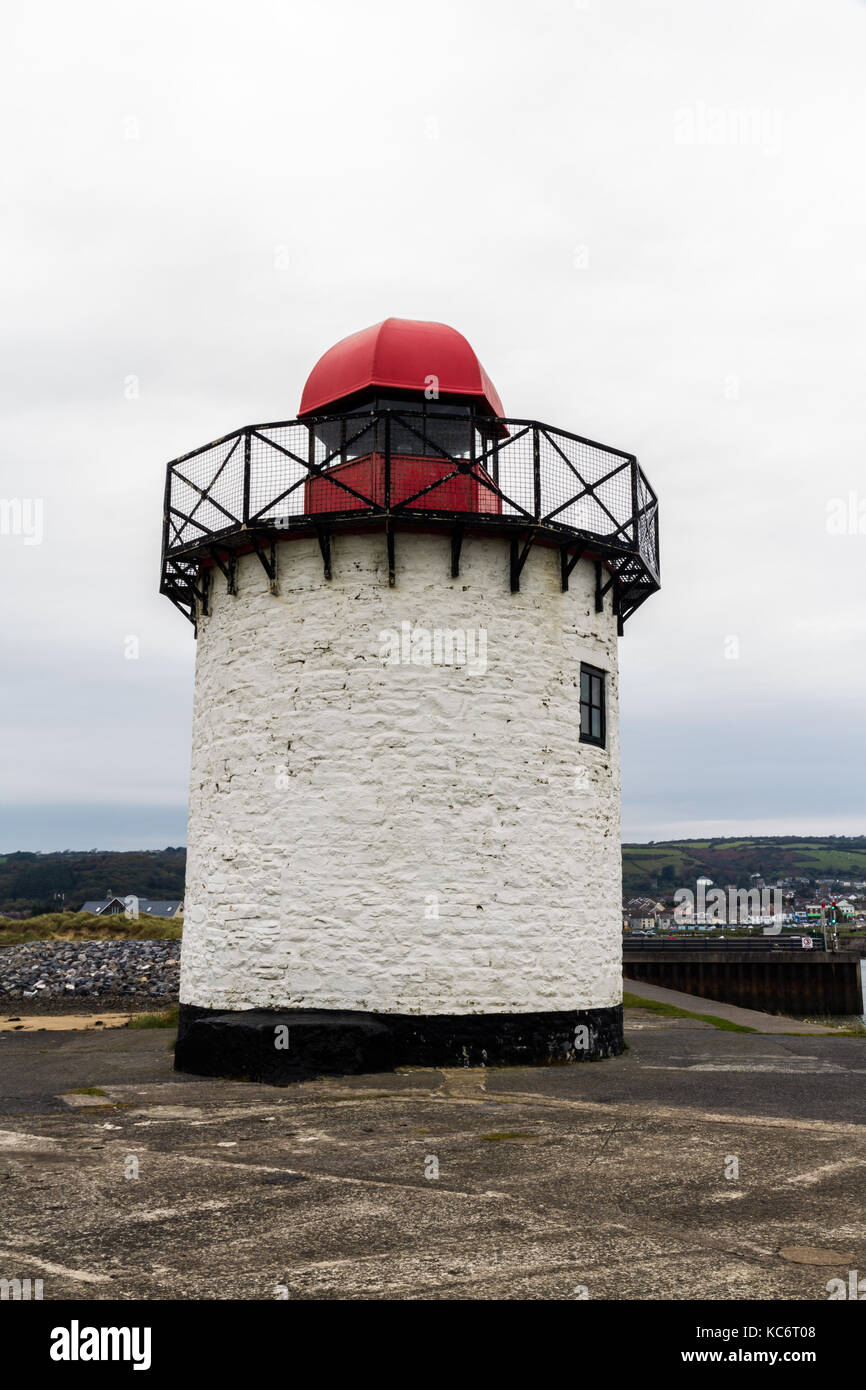 Small white squat white lighthouse with red top. Burry Port, Llanelli ...