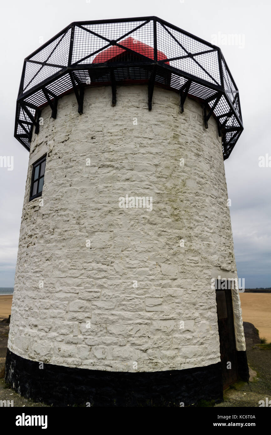 Small white squat white lighthouse with red top. Burry Port, Llanelli ...