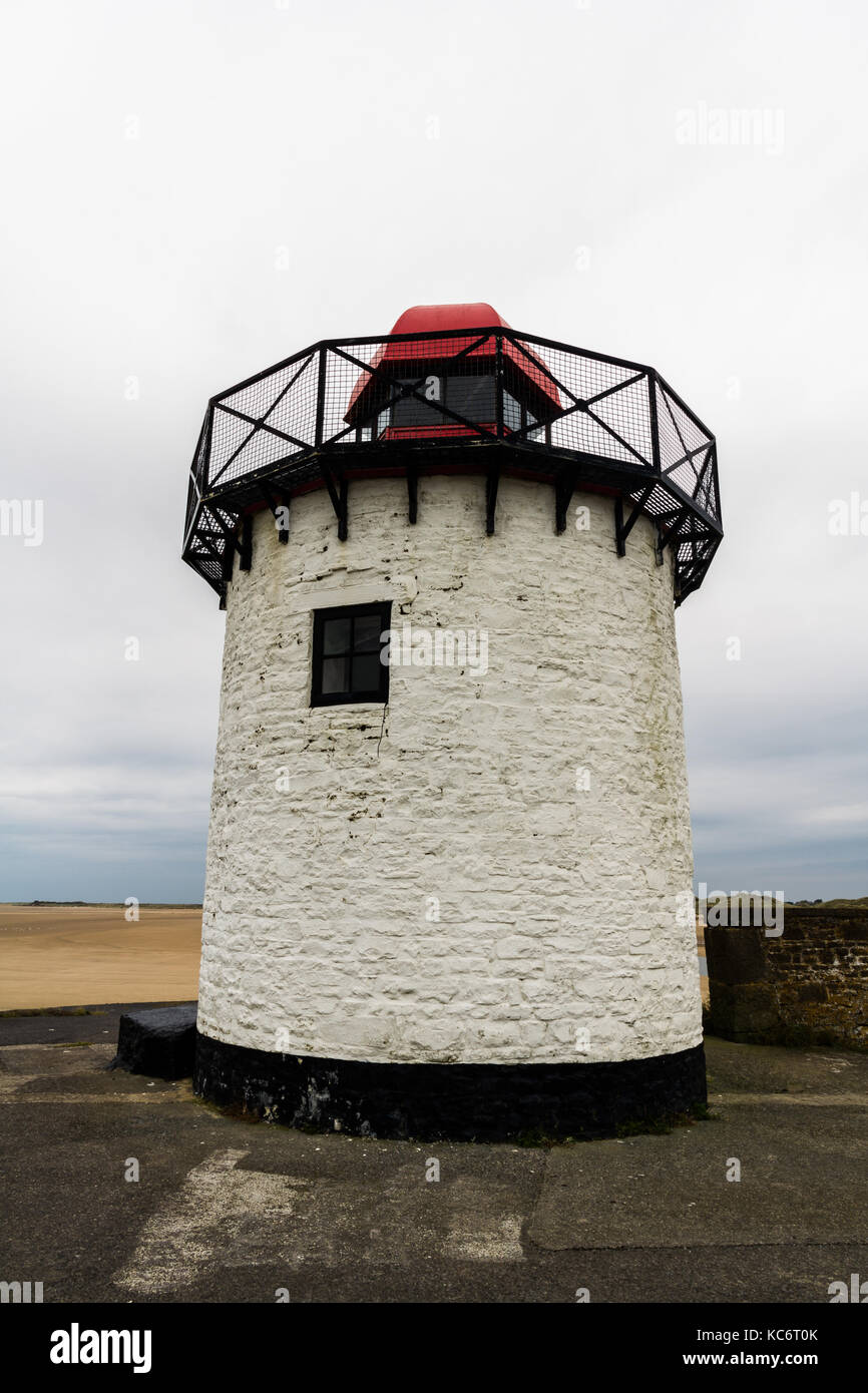 Small white squat white lighthouse with red top. Burry Port, Llanelli ...
