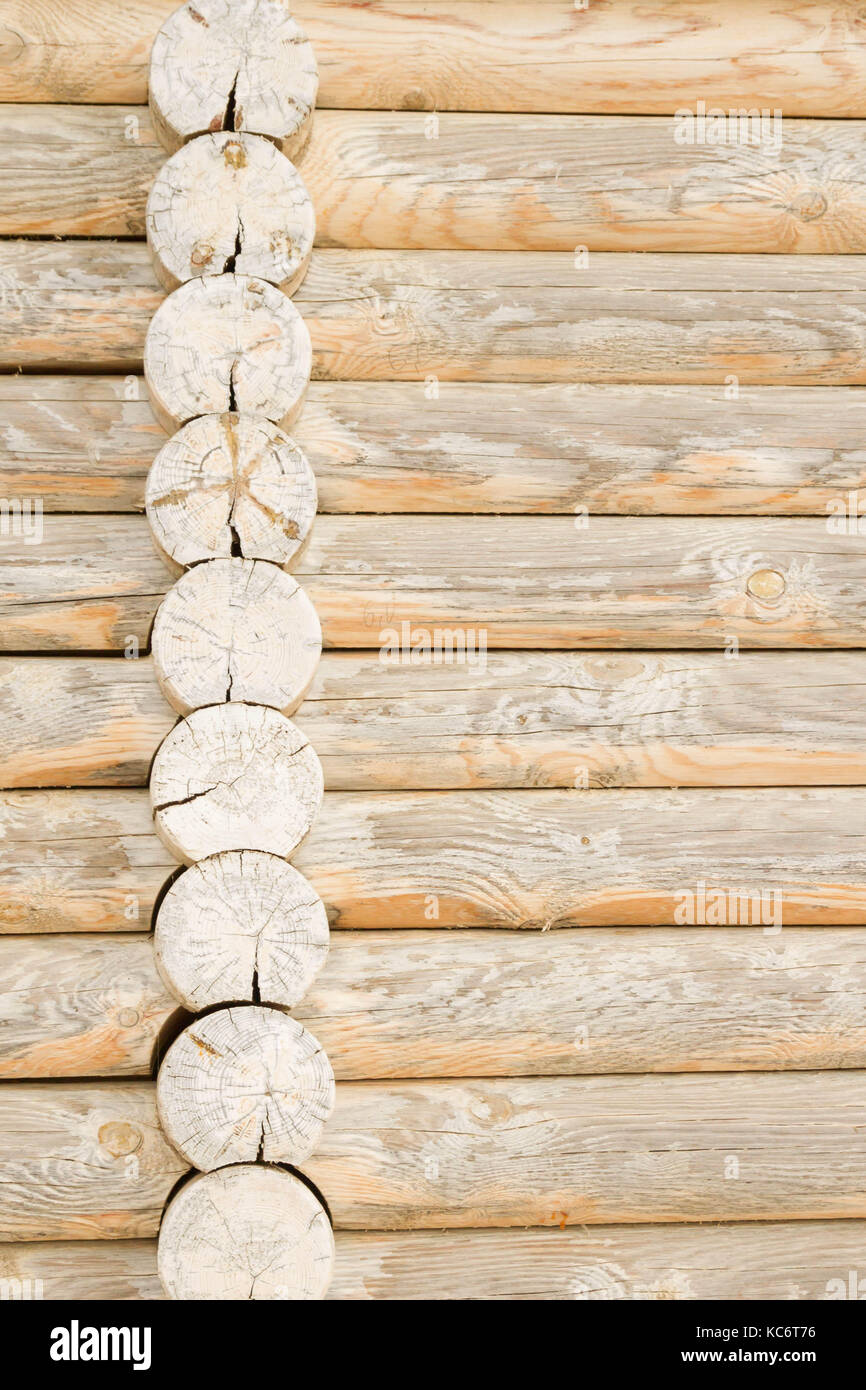 A wooden wall made of round logs Stock Photo - Alamy