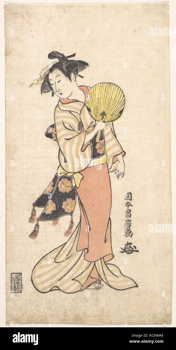 Girl with Fan, Edo period (1615–1868), ca. 1750–70, Japan, Polychrome ...