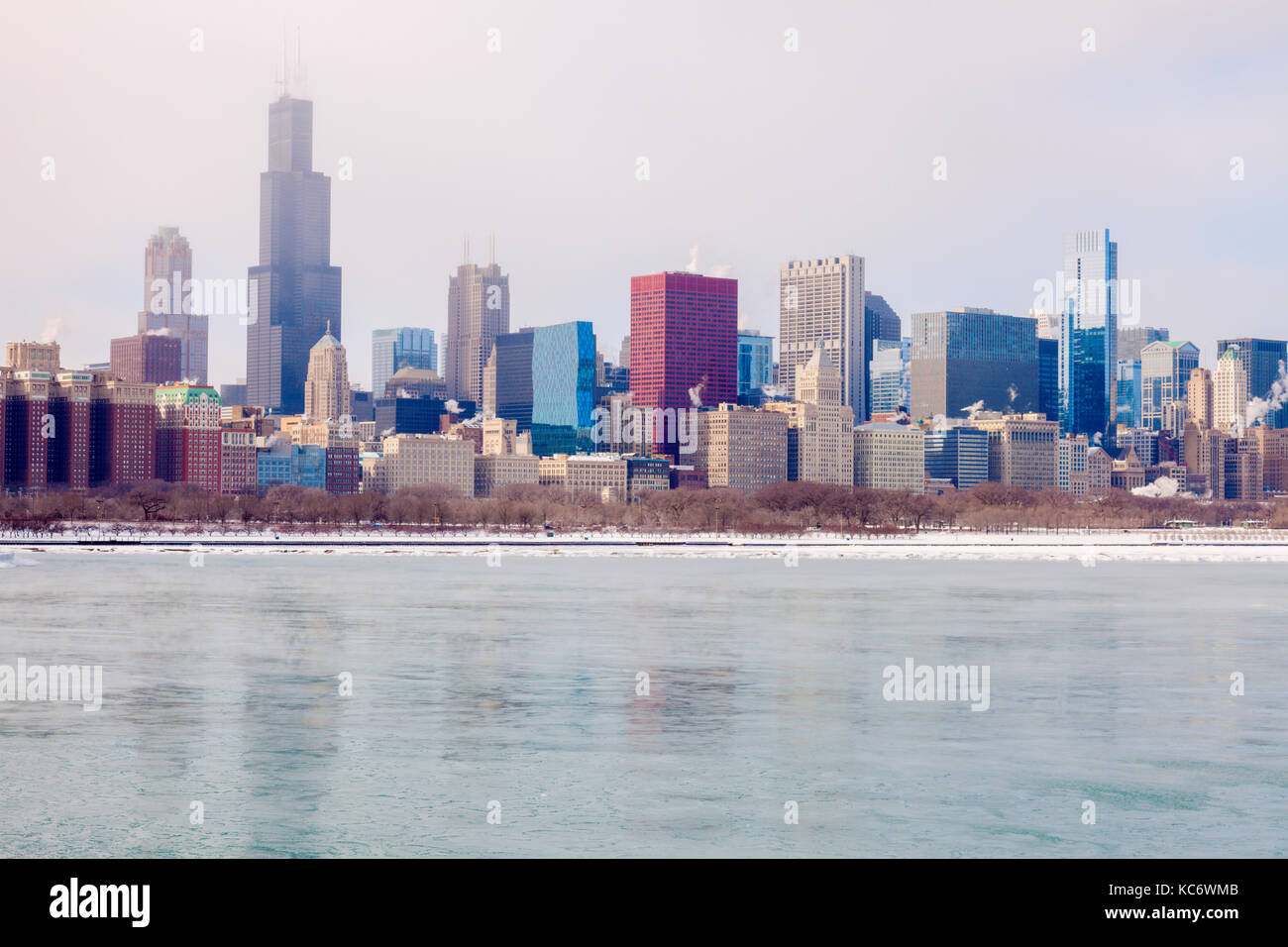 USA, Illinois, Chicago skyline across Lake Michigan Stock Photo - Alamy